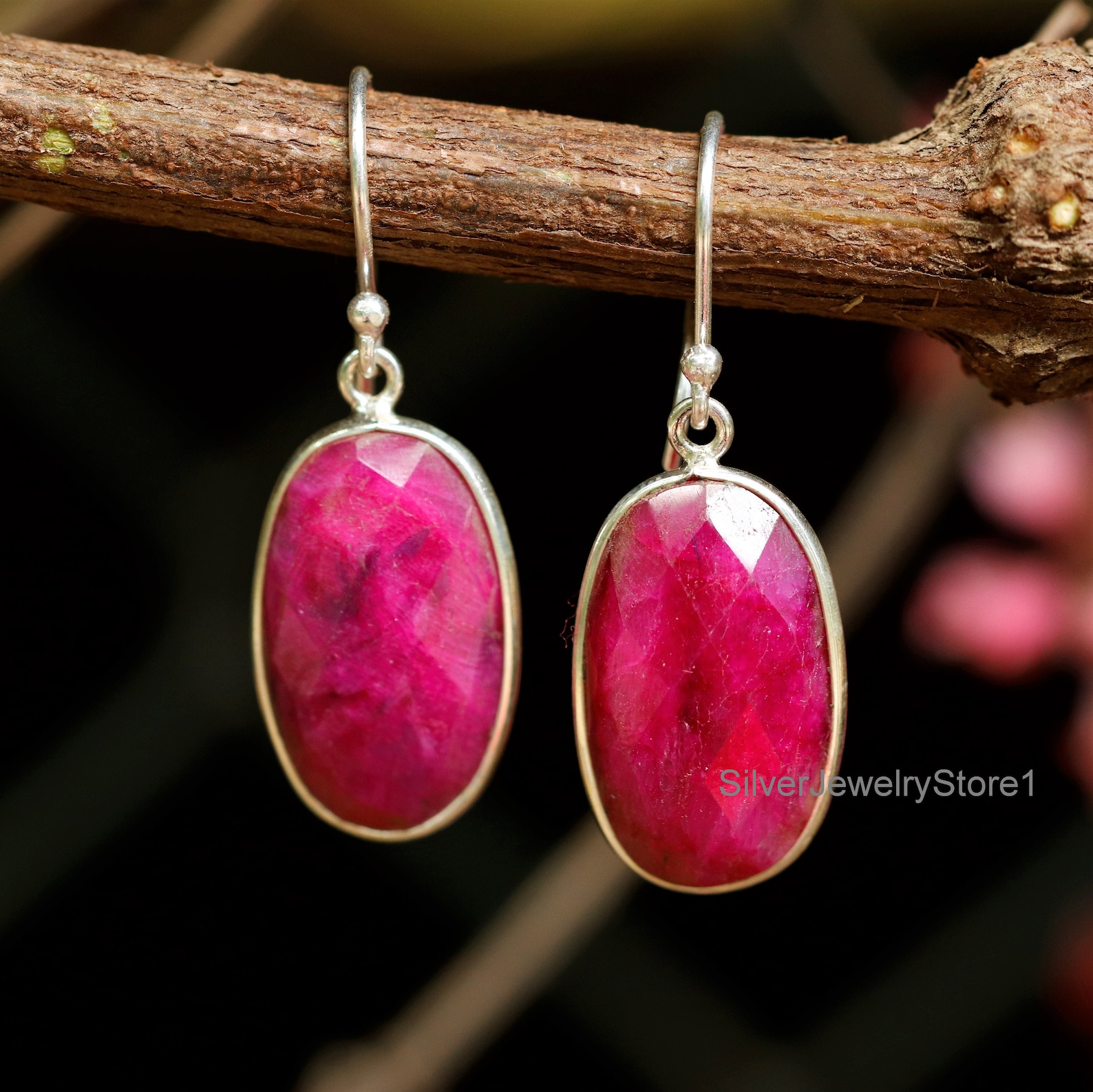 Ruby Earrings 925 Sterling Silver Earrings 12x20mm Oval - Etsy UK
