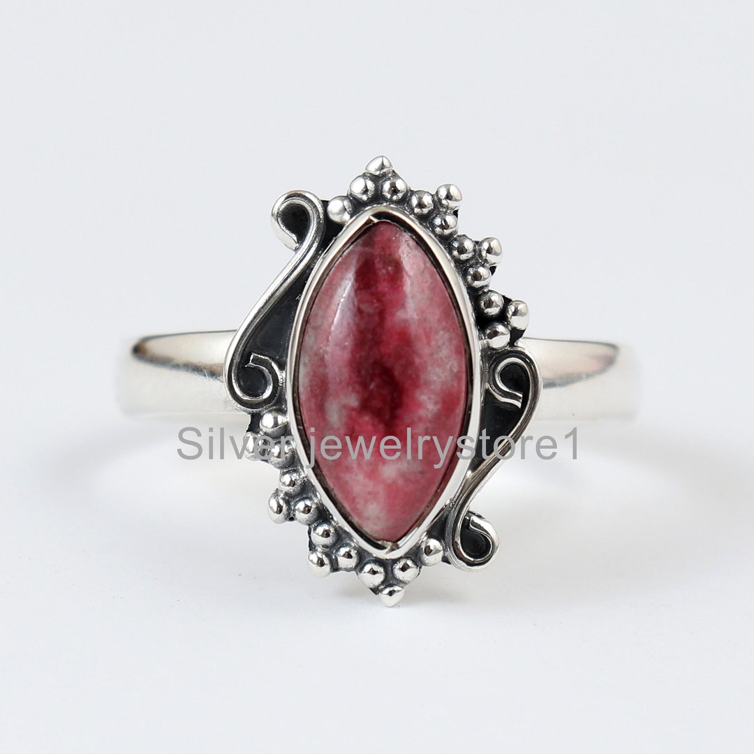 Thulite Silver Ring , 92.5 Sterling Ring , Gemstone Ring ,boho Silver ...