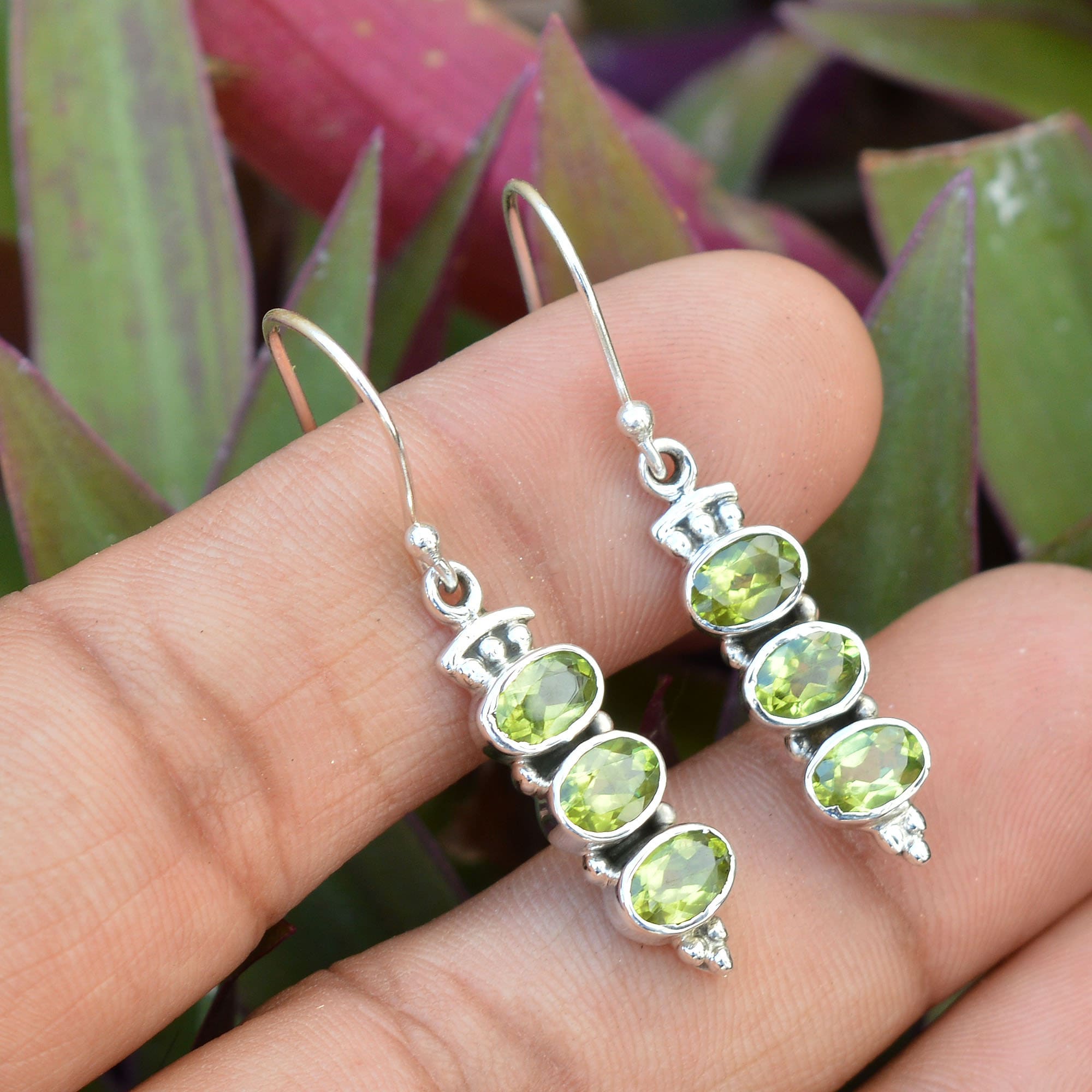 Genuine Peridot Earrings 925 Sterling Silver Earrings Silver | Etsy