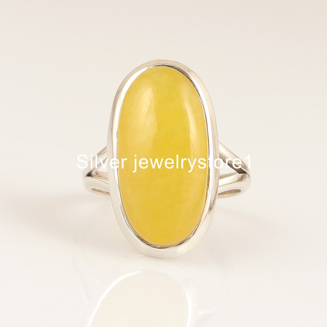 Yellow Jade Ring / Jade Oval Stone Ring / Jade Gemstone Ring / Solid ...