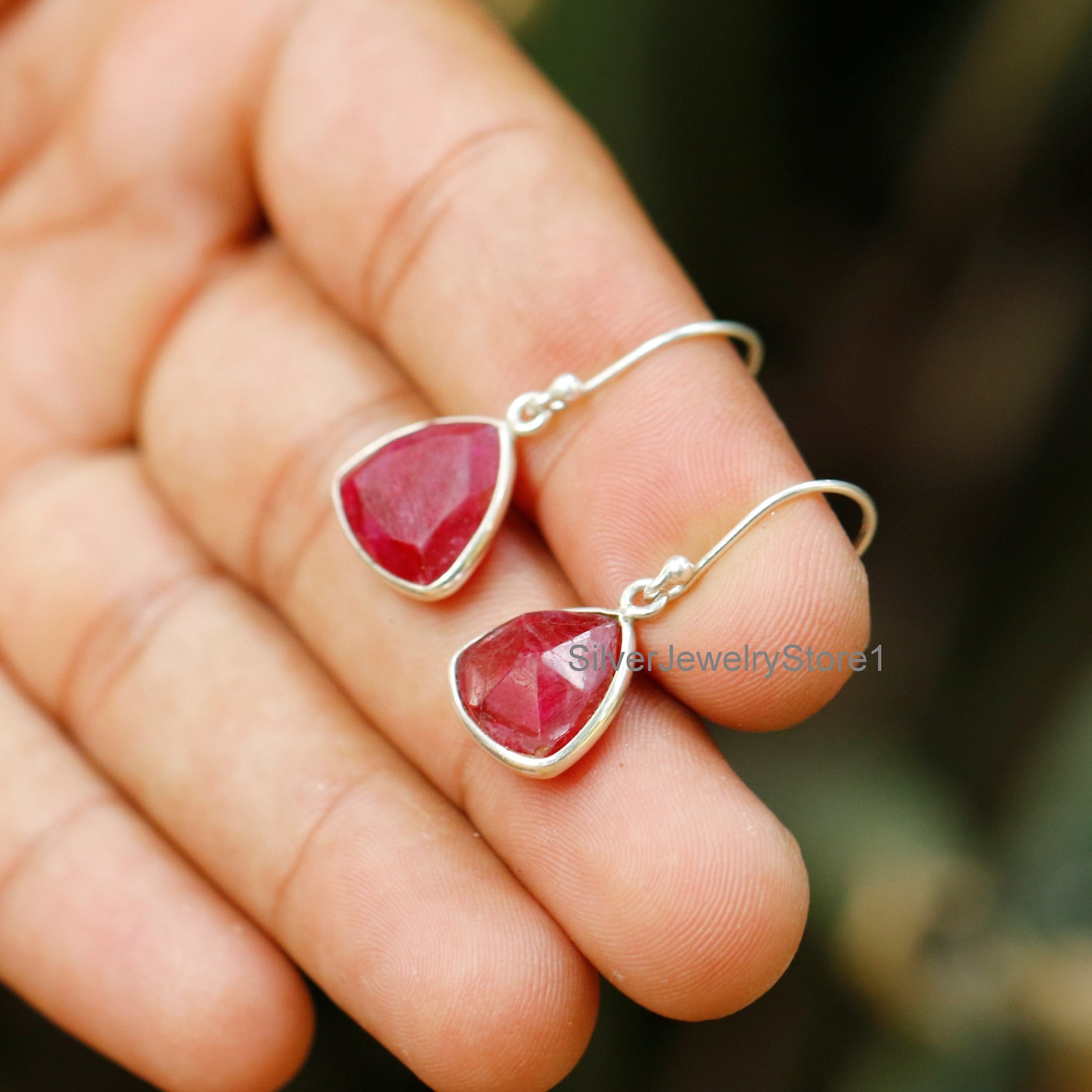 925 Sterling Silver Earrings Pink Ruby Earrings Dyed Ruby - Etsy