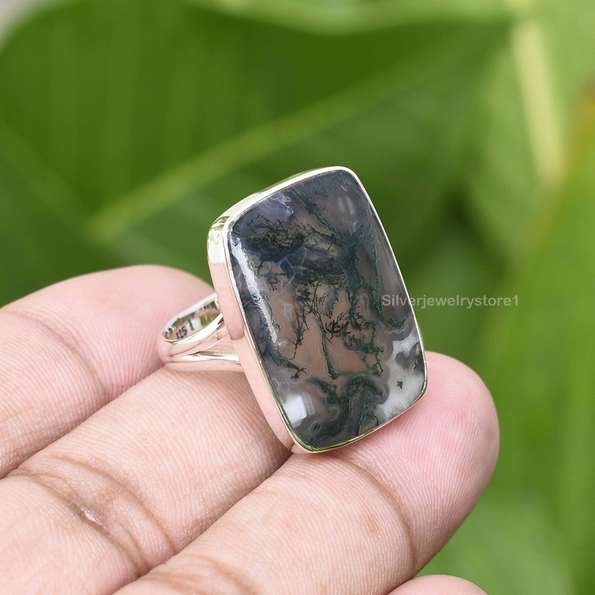 Moss Agate Ring 925 Sterling Silver Ring Genuine Moss Agate - Etsy UK