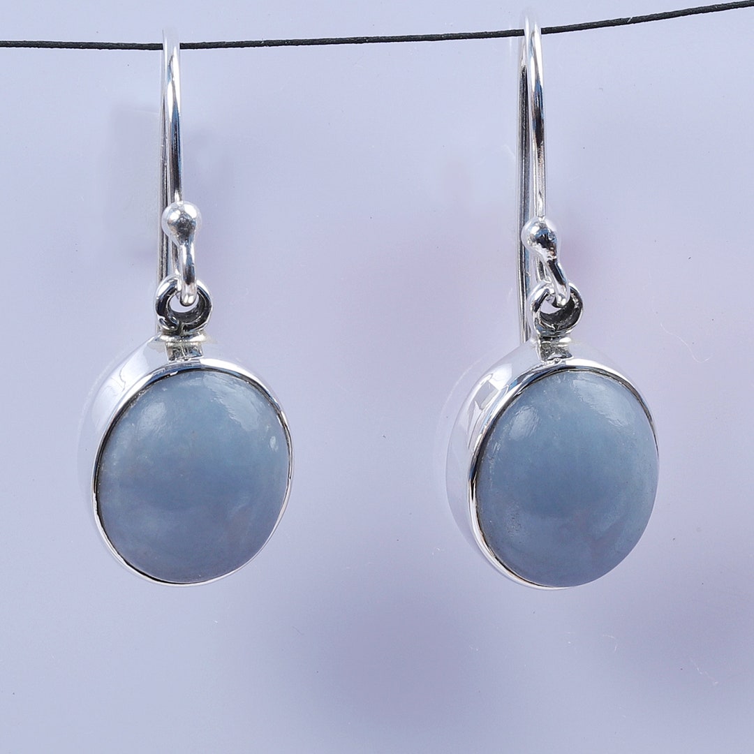 Large 10X12 Mm Pale Blue Angelite Gemstone & Sterling Silver Drop ...