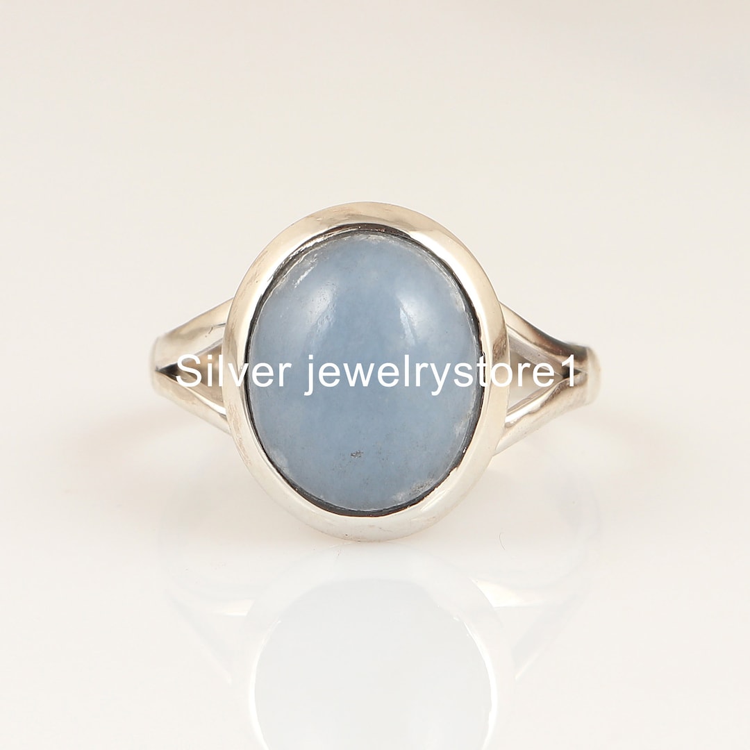 Handmade Oval Angelite Ring: Minimalist 925 Sterling Silver - Etsy