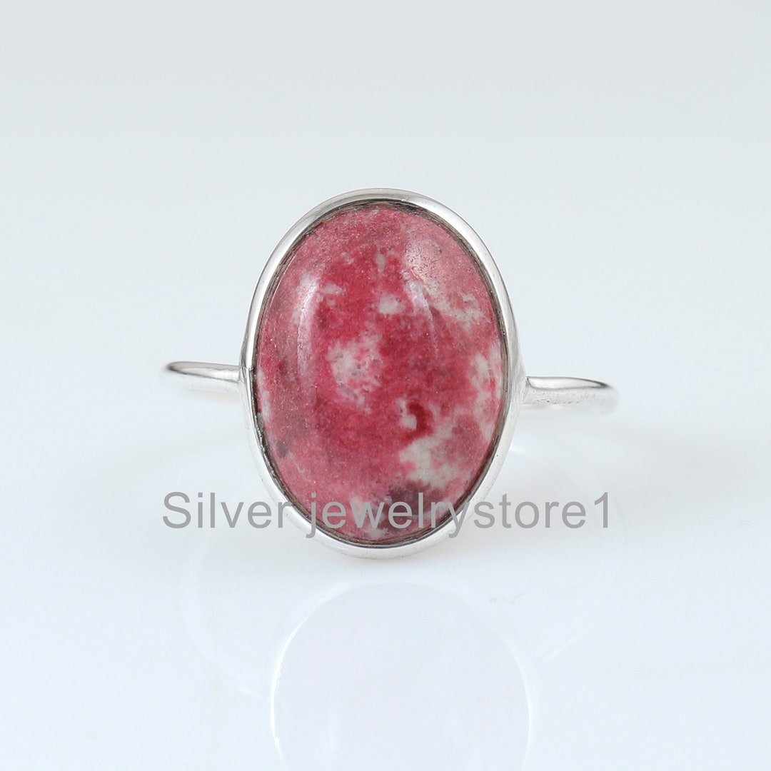 Oval Cabochon Thulite Ring: Handmade 925 Sterling Silver Jewelry - Etsy
