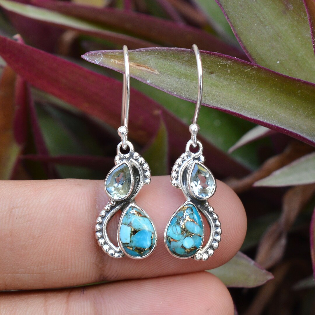Pendientes de topacio azul plata de ley 925 turquesa de - Etsy España