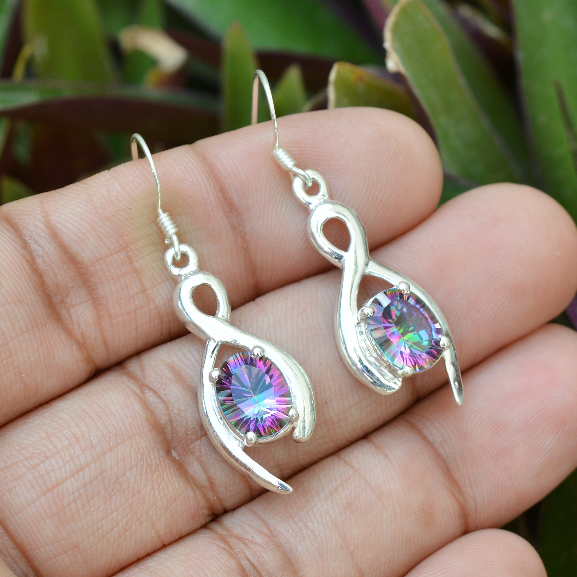 Mystic Topaz Silver Earrings Rainbow Mystic Topaz 7x9 Mm Oval Etsy