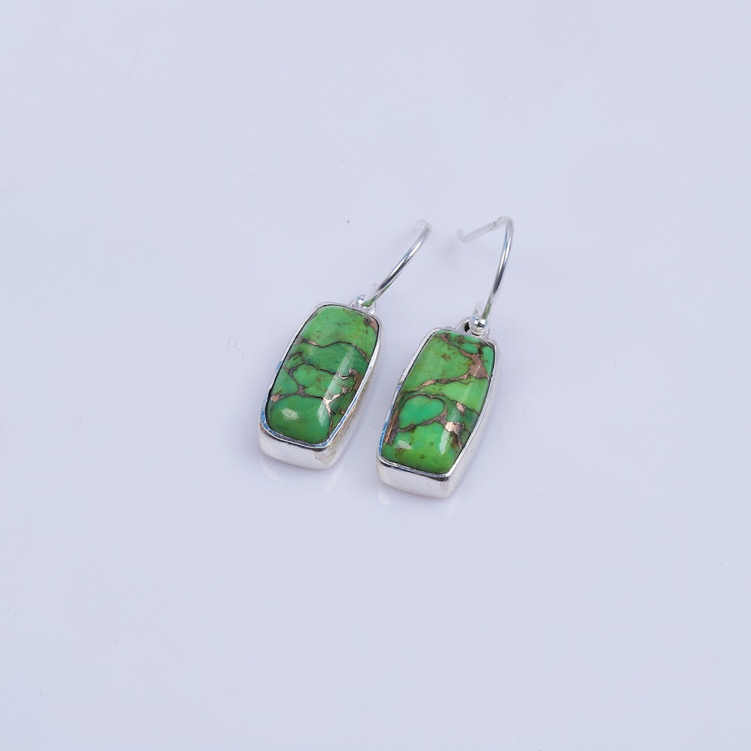 Green Turquoise Earrings, 925 Sterling Silver Earring, Green Copper ...