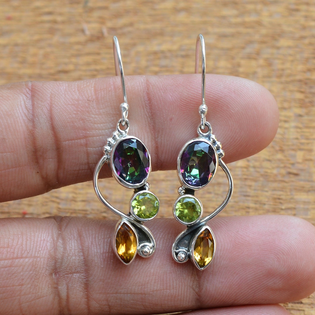 Mystic Topaz Earrings, 925 Sterling Silver, Peridot Earrings, Citrine ...