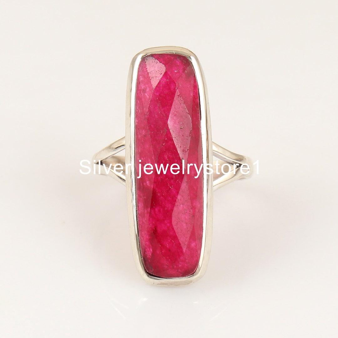Handmade Red Jade Ring: Rectangle 925 Sterling Silver Gemstone - Etsy