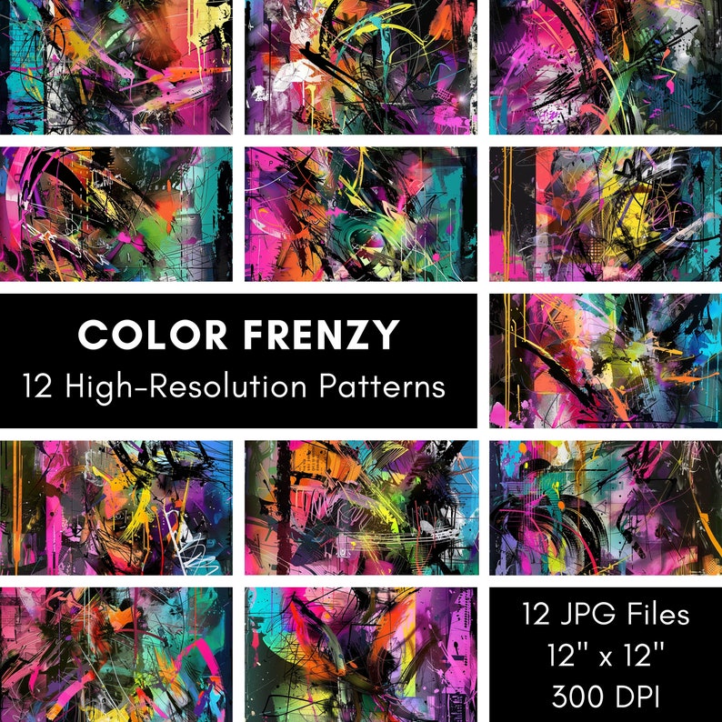 Color Frenzy: 12 Digital Paper Patterns for Scrapbooking, Graphic ...