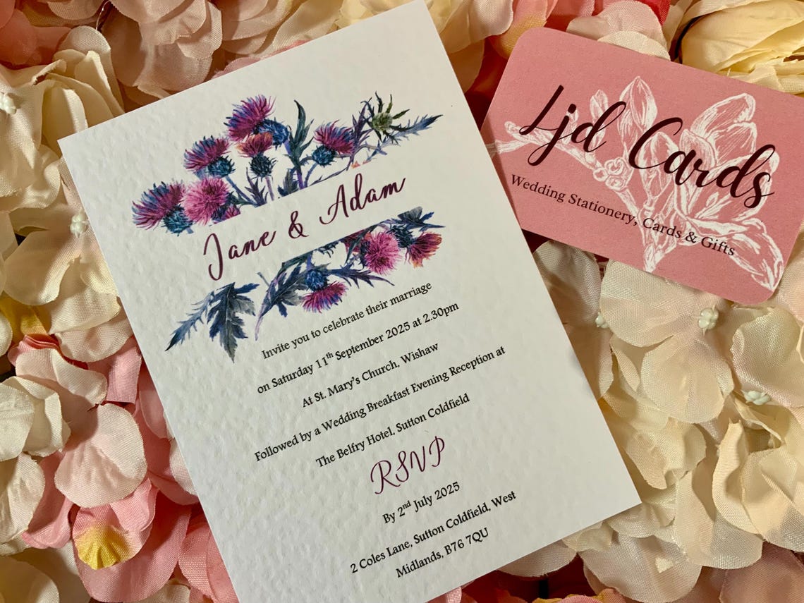 Thistle Wedding Invitation: Scottish Watercolor Design - Etsy UK