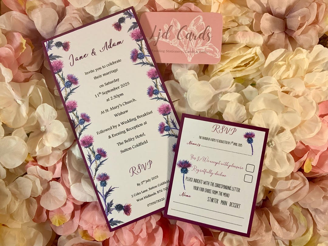 Thistle Wedding Invitation: Scottish Highland Watercolour Design - Etsy UK