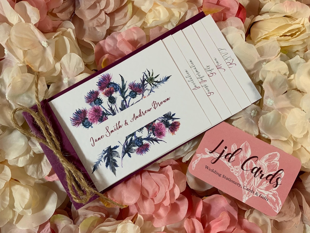 Thistle Wedding Invitation: Scottish Highland Cheque Book Invite ...