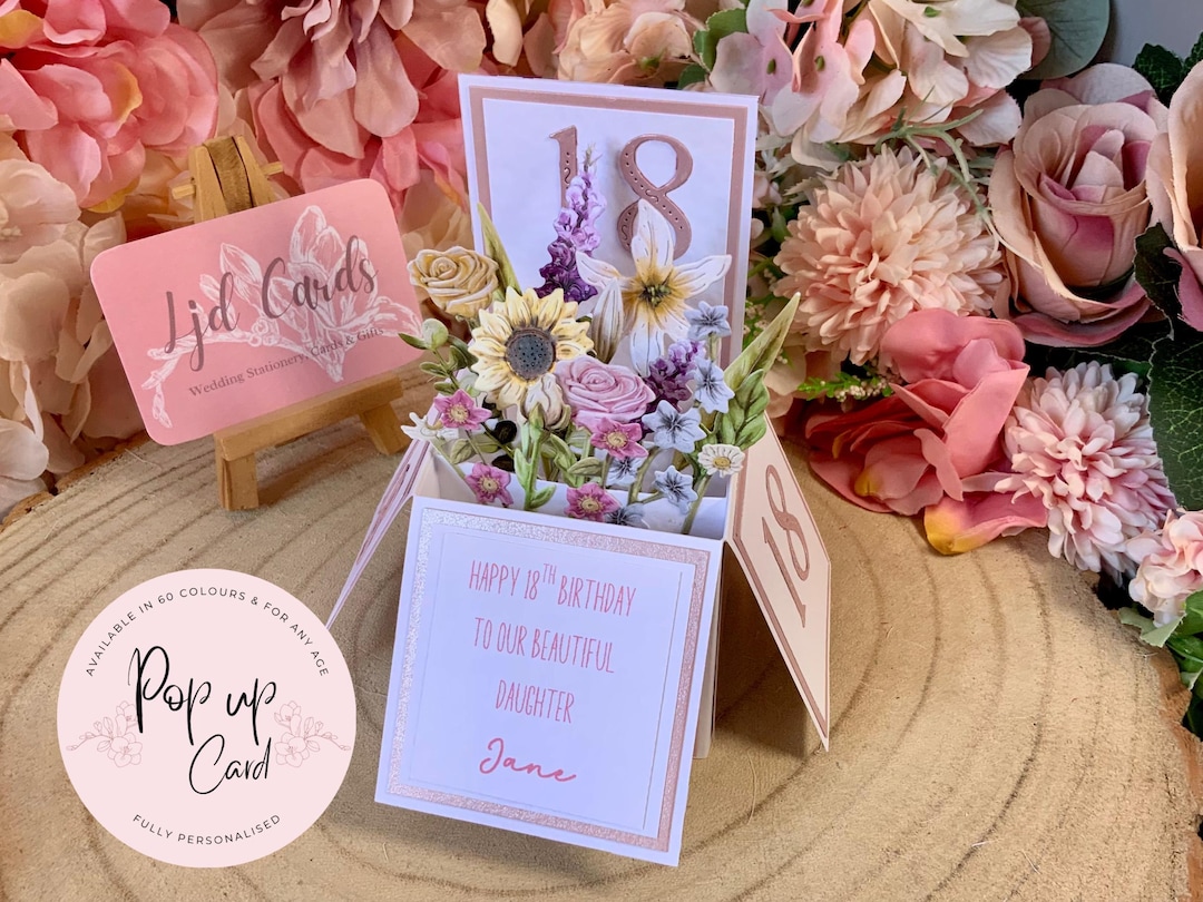 Handmade 18th Birthday Pop-up Flower Card: Personalised Daughter, Niece ...
