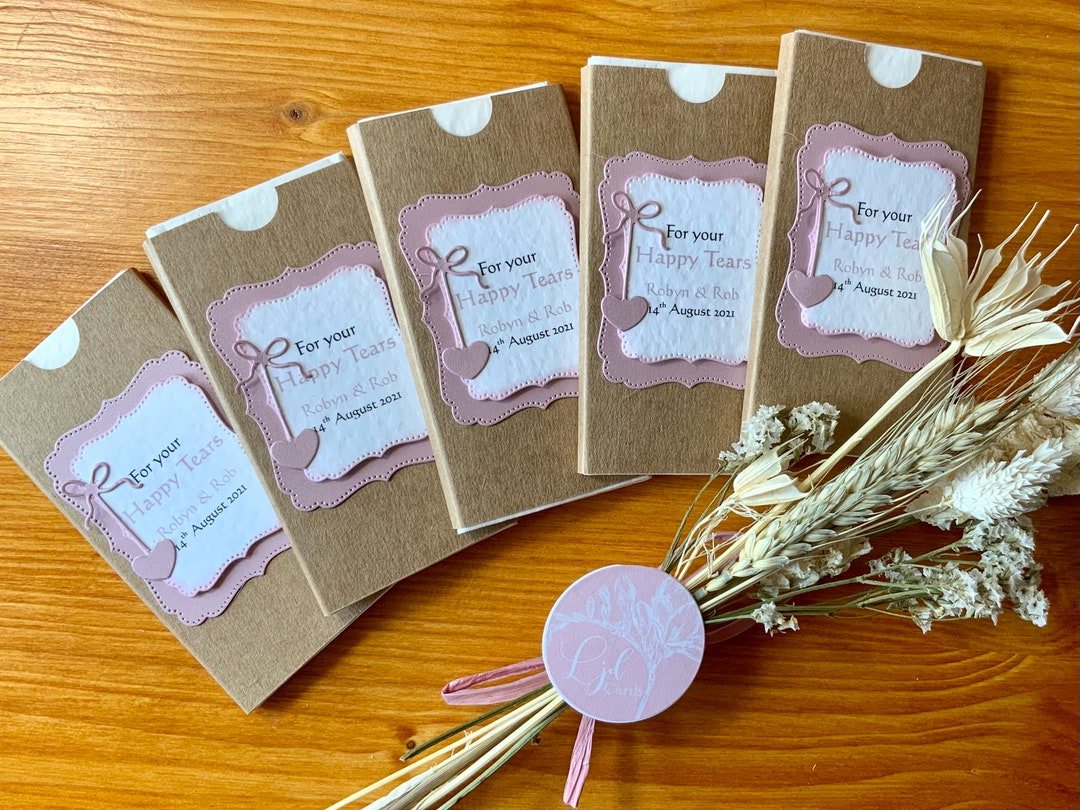 Personalised Wedding Tissue Favours – Rustic Romance Happy Tears Packs ...