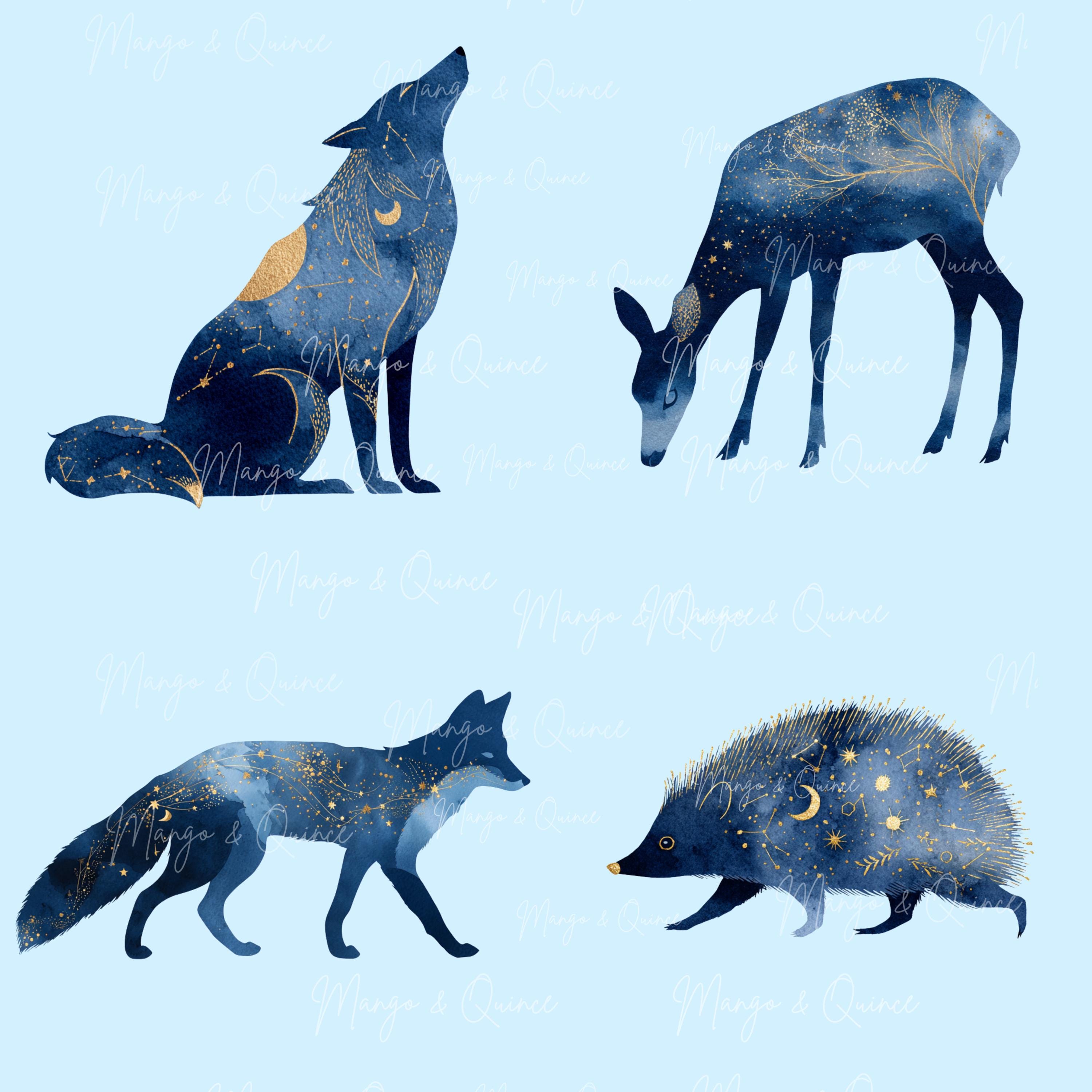 Celestial Animals Clipart 33 PNG, Mystical Night Animals, Moon Stars ...