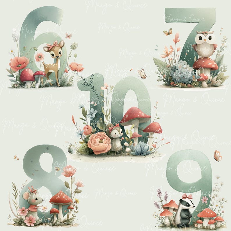 20 Whimsical Forest Numbers 1-20 Clipart PNG, Woodland Birthday ...