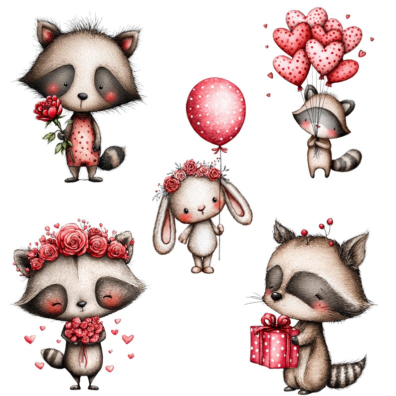 30 Whimsical Valentine Woodland Animals Clipart, Cute Watercolor ...