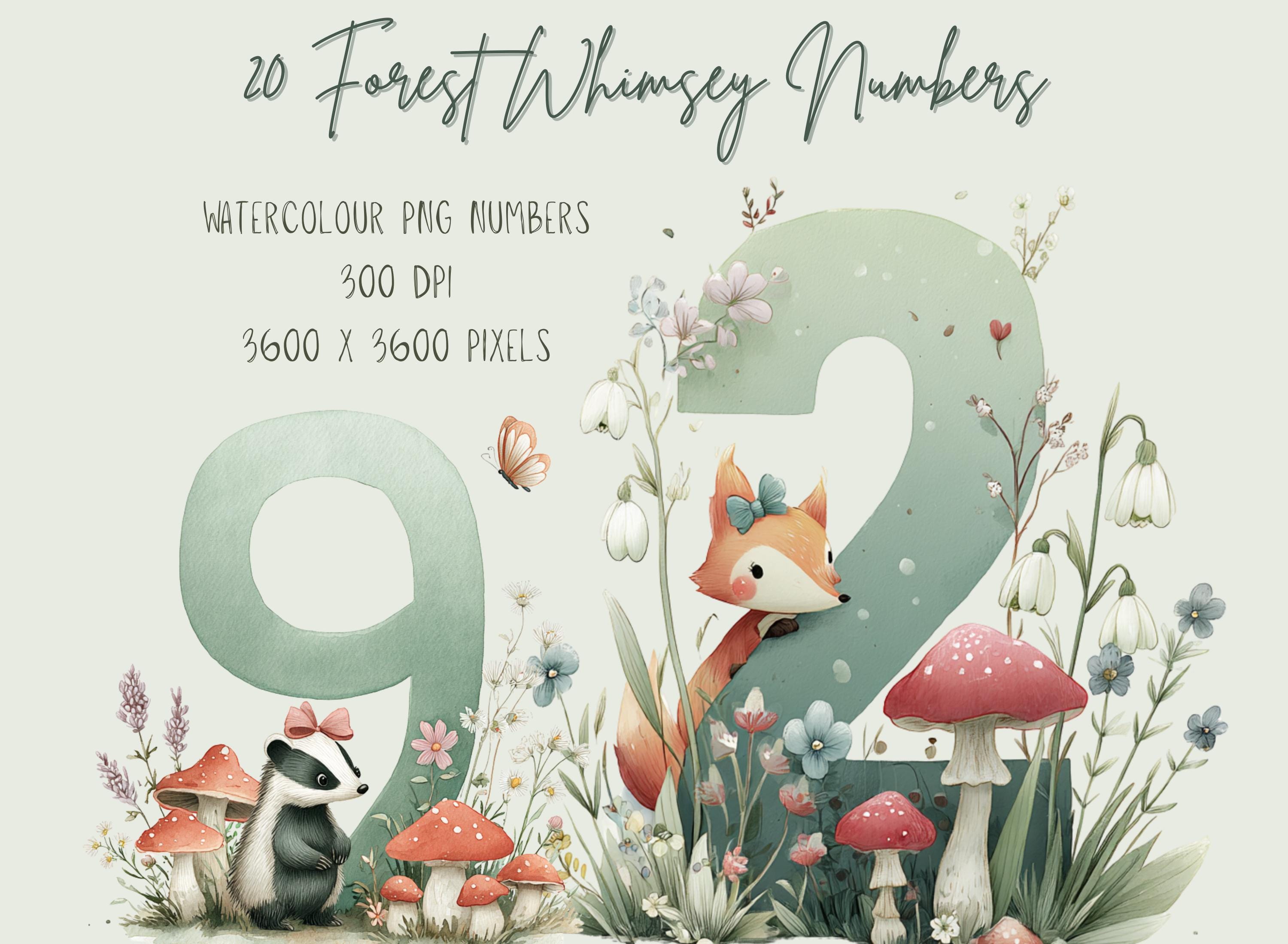 20 Whimsical Forest Numbers 1-20 Clipart PNG, Woodland Birthday ...