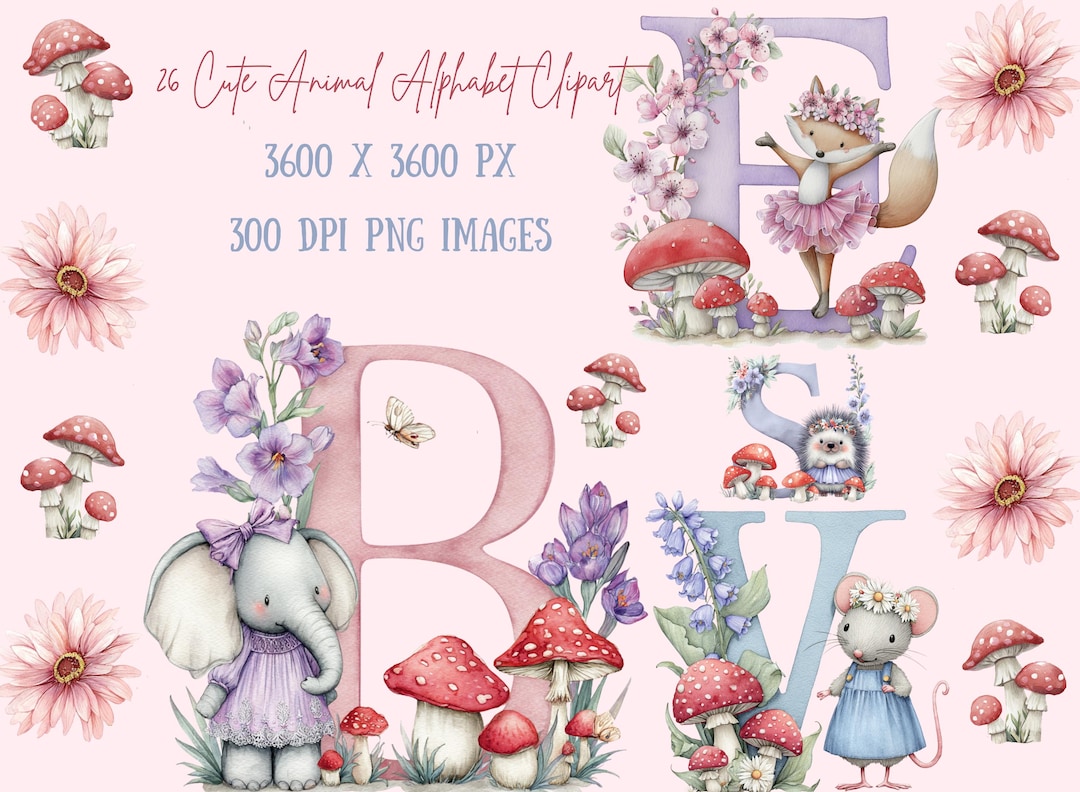 Alphabet Clipart A-Z PNG, Whimsical Spring Animal Letters, Nursery Name ...