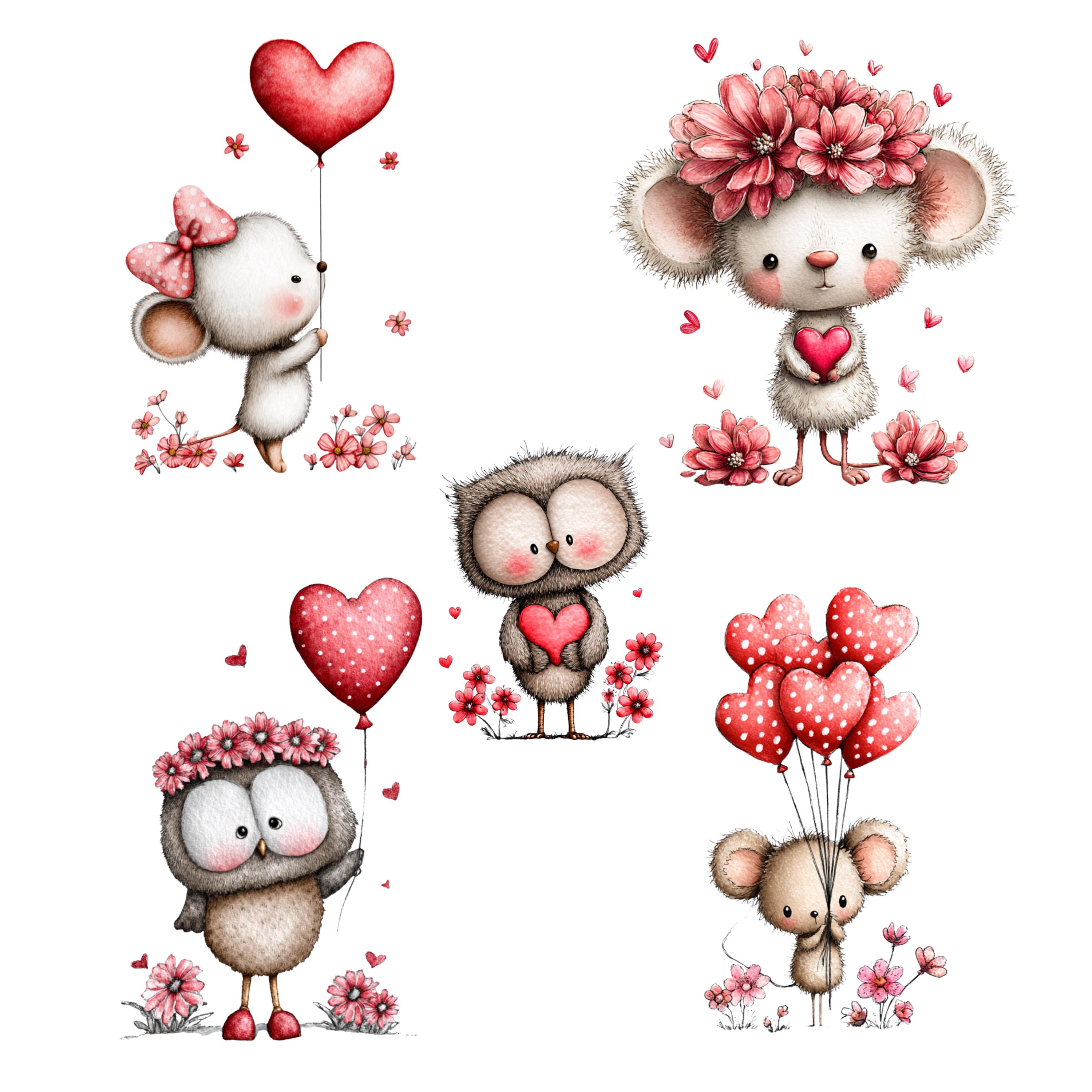 30 Whimsical Valentine Woodland Animals Clipart, Cute Watercolor ...