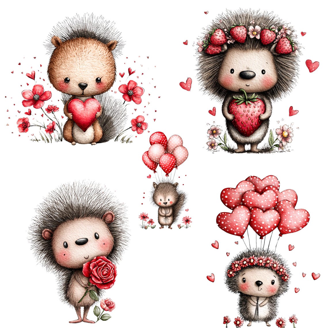 30 Whimsical Valentine Woodland Animals Clipart, Cute Watercolor ...