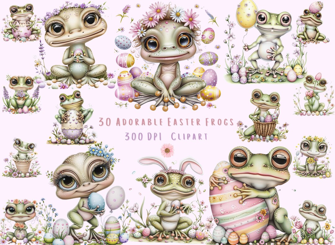 30 Whimsical Easter Frogs Clipart, Cute Soft Pastel Graphics PNG ...