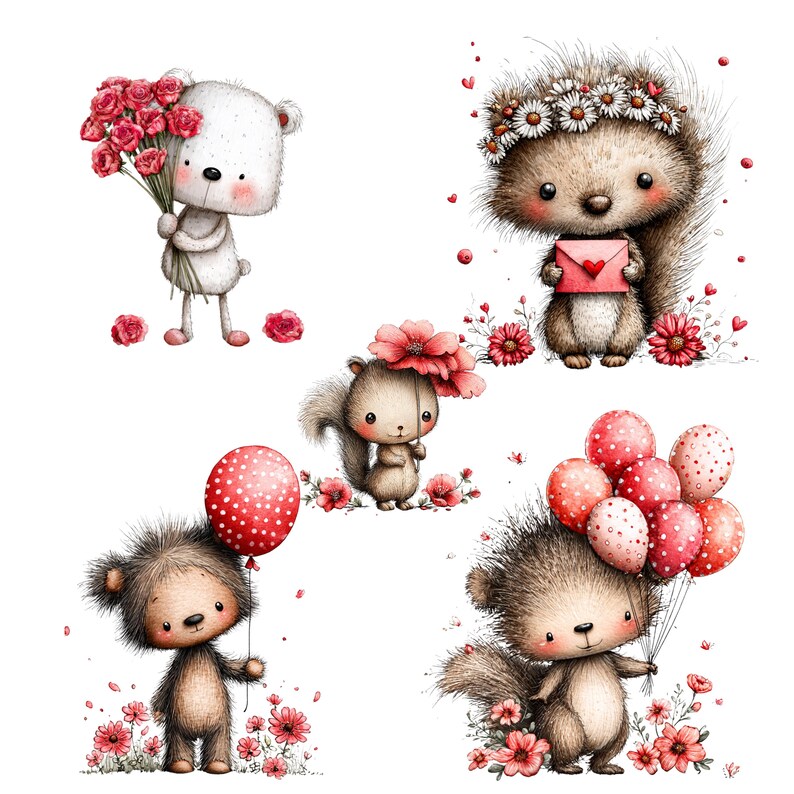 30 Whimsical Valentine Woodland Animals Clipart, Cute Watercolor ...