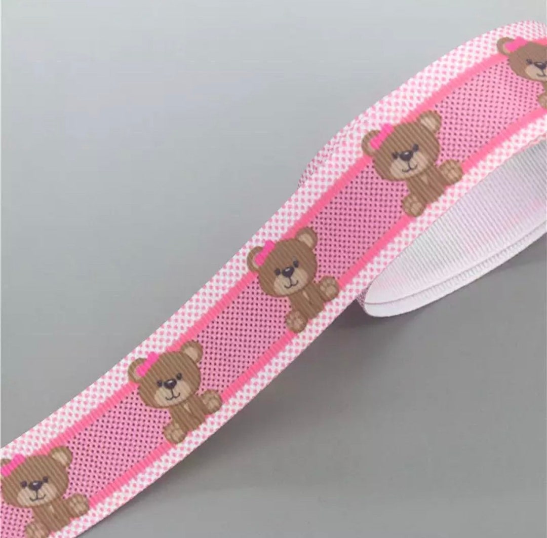 3 Pink Teddy Bear Grosgrain Ribbon 3 Yards Teddy Bear Ribbon 3 Bear ...