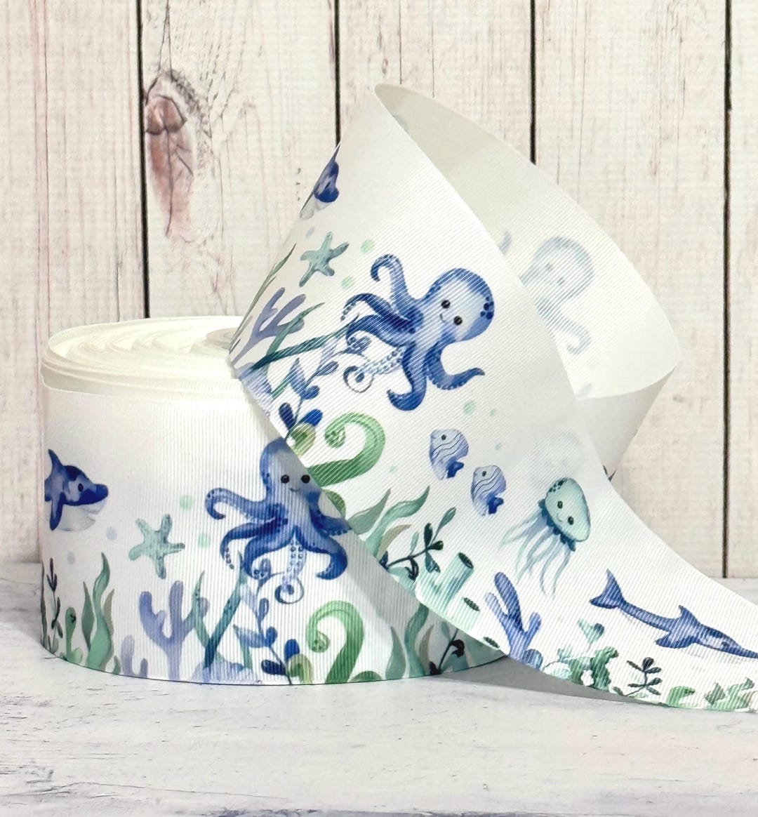 7/8” 1 1/2” 3" Under the Sea Grosgrain Ribbon 3 Yards Ocean Ribbon Sea ...