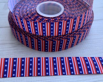 Red and Blue Stars Patriotic Grosgrain Ribbon 3/8 - Etsy