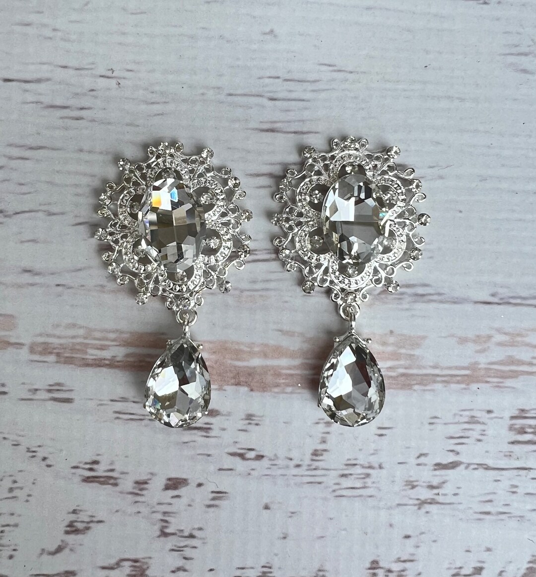 4 Pieces Silver Teardrop Rhinestone Crystal Button - Etsy UK