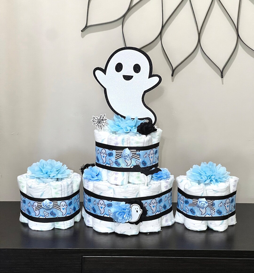Ghost Diaper Cake Boy Set of 3 Halloween Ghost Baby Shower Centerpiece ...