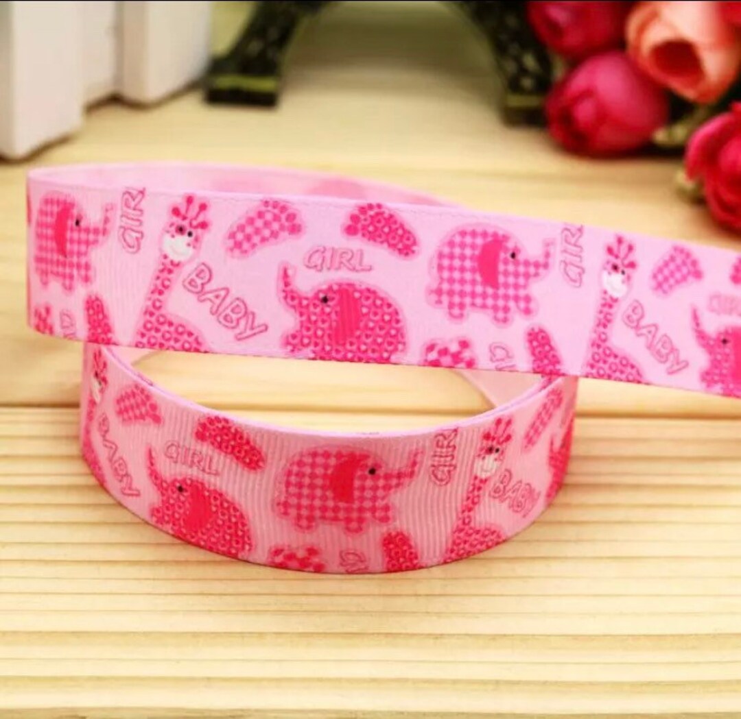 7/8" Pink Elephant Grosgrain Ribbon Elephant Baby Shower Ribbon Pink ...