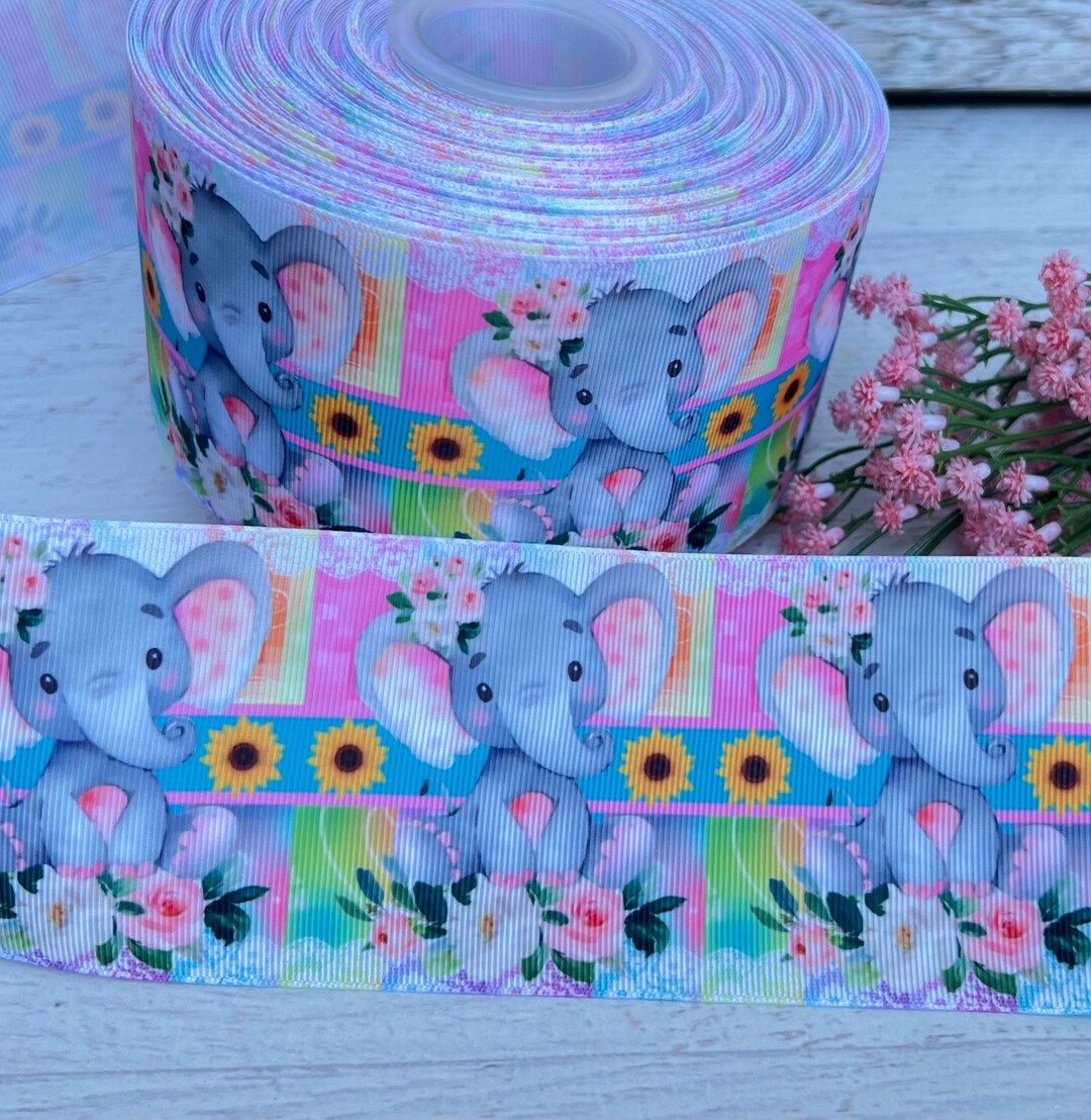 3" Elephant Grosgrain Ribbon Elephant Baby Shower Ribbon Multi Colored ...