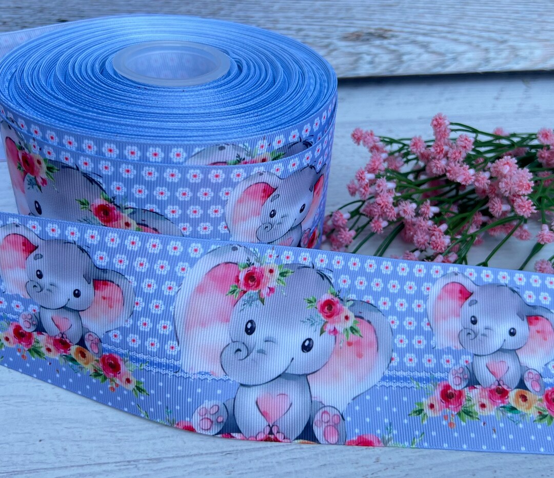 3” Elephant Grosgrain Ribbon Elephant Baby Shower Ribbon Blue Elephant ...