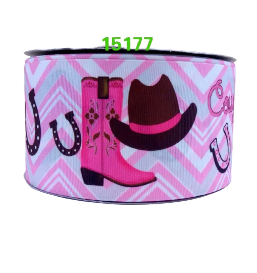 1 1/2” 7/8" Pink Cowgirl Grosgrain Ribbon , 3 Yards Cowgirl Ribbons ...
