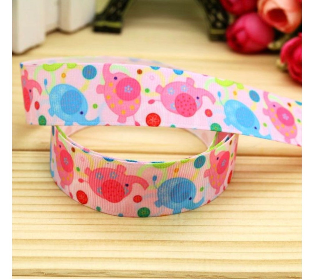 7/8" Pink Blue Elephant Grosgrain Ribbon Elephant Baby Shower Ribbon ...
