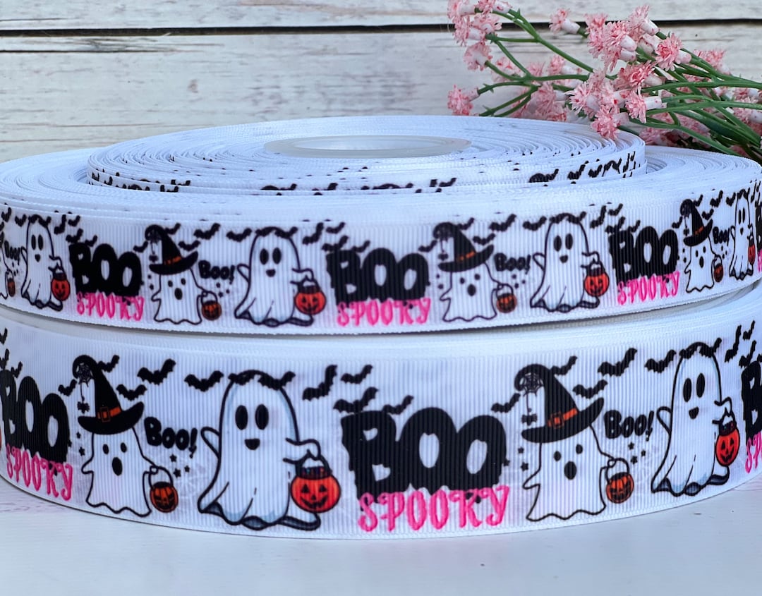 7/8" 1 1/2" Ghost Grosgrain Ribbon 3 Yards Ghost Ribbon Halloween ...