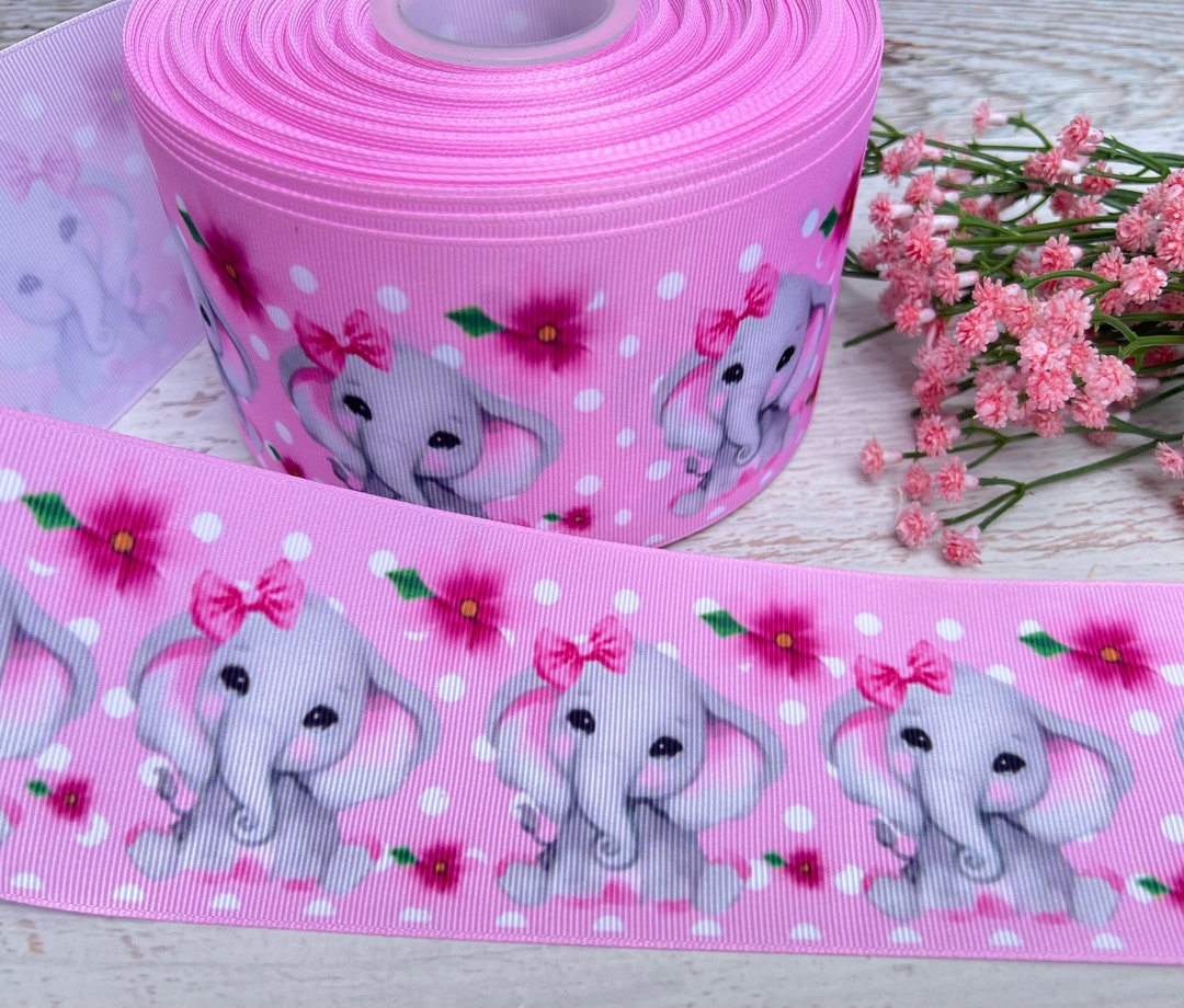 3 or 7/8 Elephant Grosgrain Ribbon Elephant Baby Shower Ribbon Pink ...