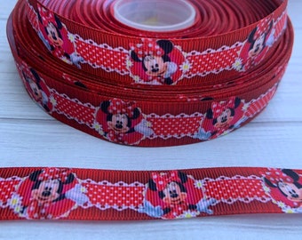 7/8 Red Minnie Mouse Grosgrain ribbon 3 yards Red Minnie | Etsy
