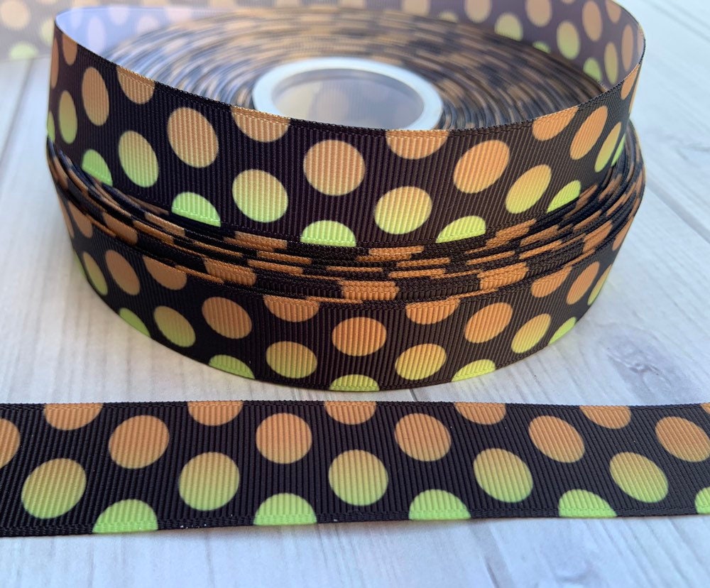 7 8 Black And Gold Polka Dots Grosgrain Ribbon New Year Etsy
