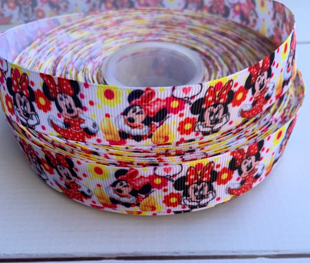 7/8” Minnie Mouse Grosgrain Ribbon 2 Yards 7/8" Red Yellow Minnie Mouse ...