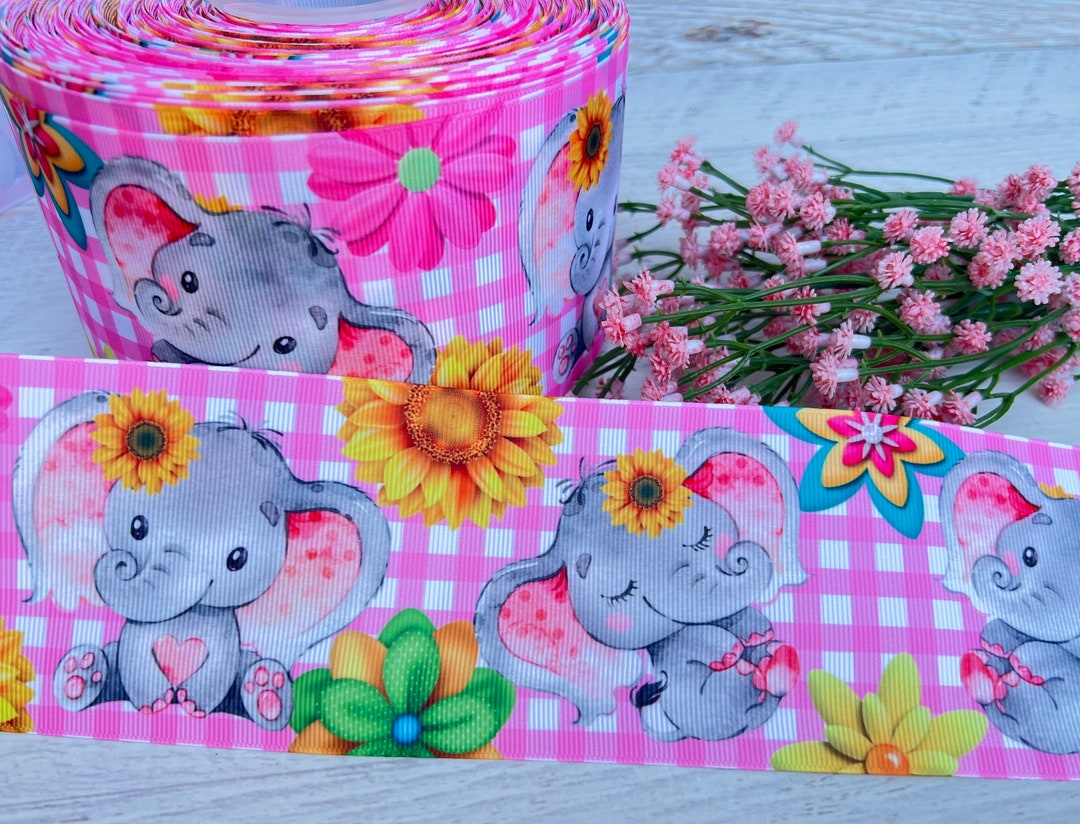 3” Pink Elephant Grosgrain Ribbon Elephant Baby Shower Ribbon Pink ...