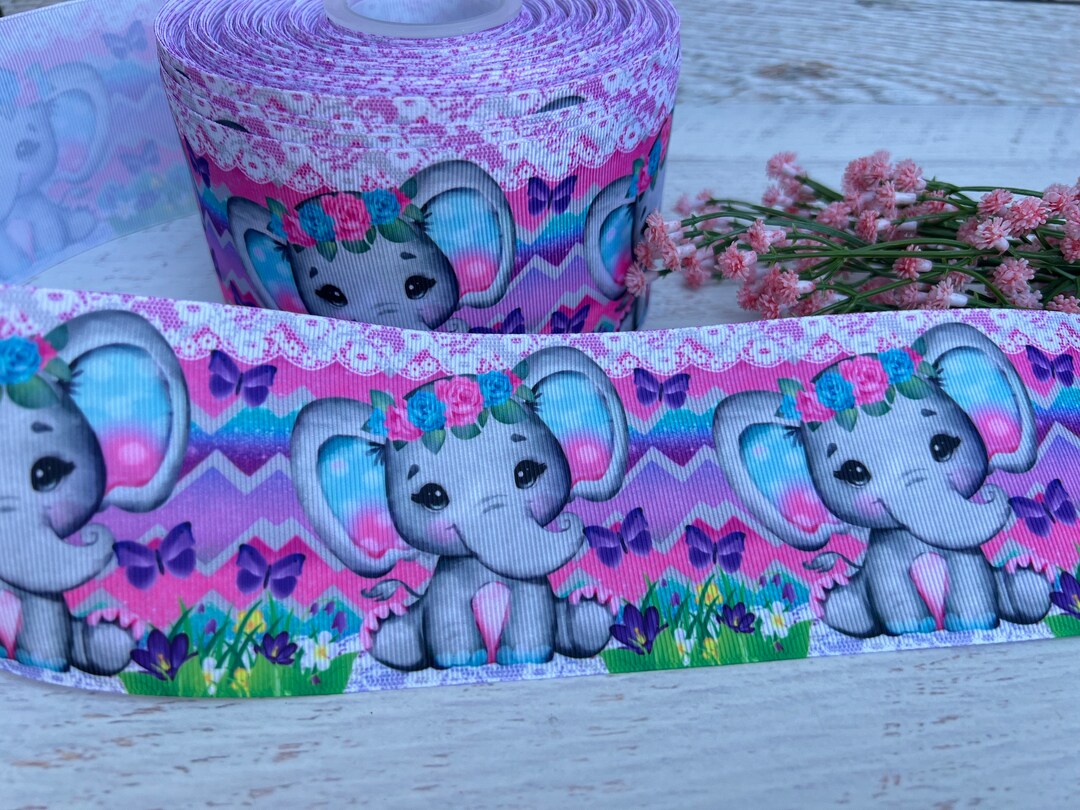 3" Elephant Grosgrain Ribbon Elephant Baby Shower Gender Reveal Ribbon ...