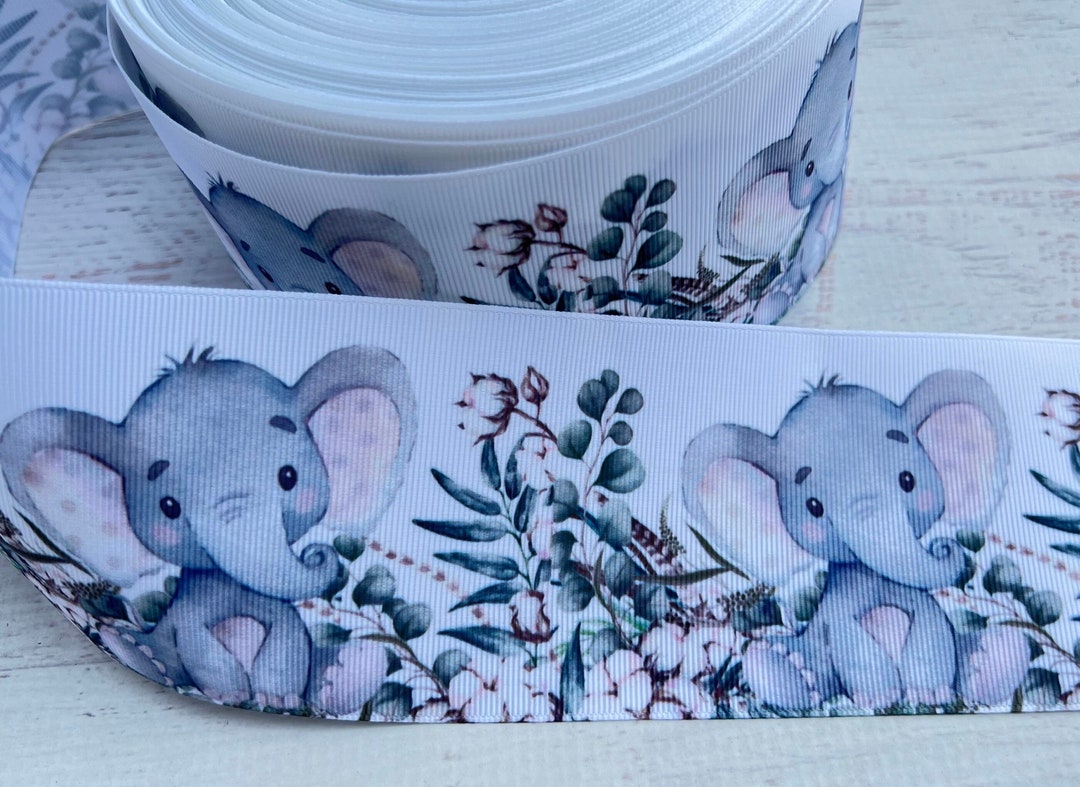 3” Elephant Grosgrain Ribbon 3 Yards White Gray Elephant Ribbon ...