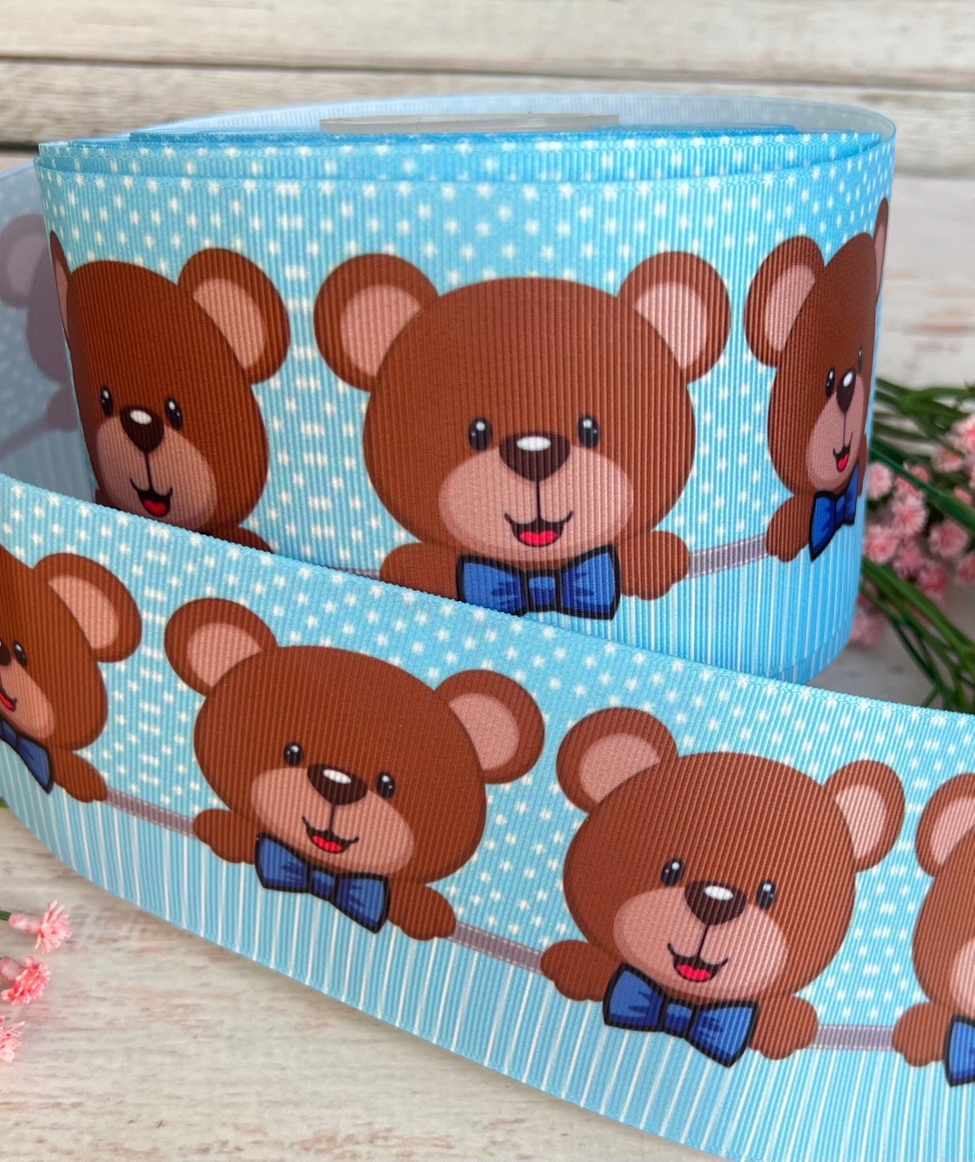 7/8 3 Blue Teddy Bear Grosgrain Ribbon 3 Yards Teddy Bear Ribbon Teddy ...