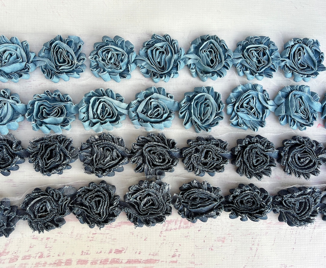 2.5 Denim Shabby Rose Trim, Denim Shabby Flower Trim, Shabby Flowers ...