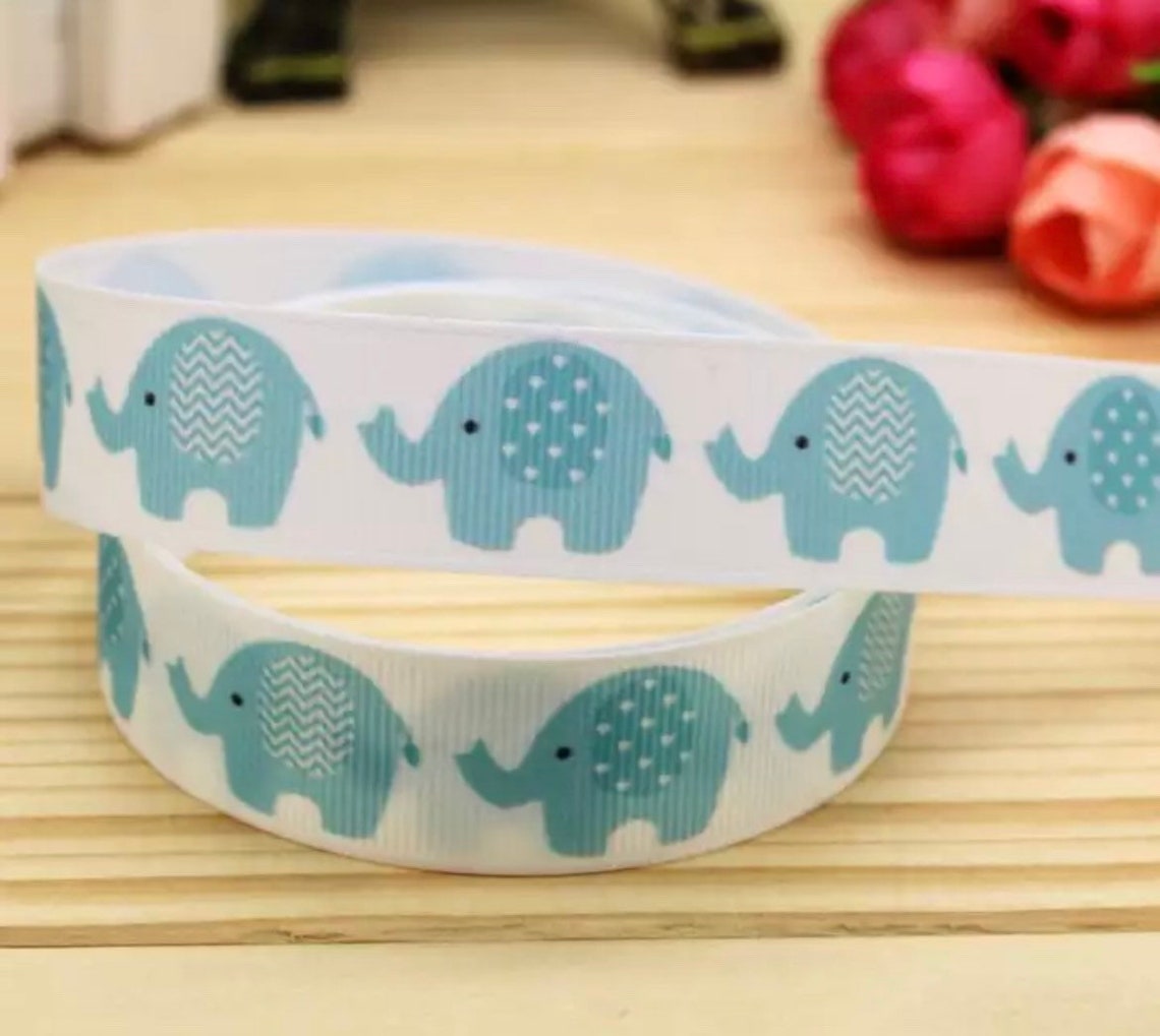 7/8 Blue Elephant Grosgrain Ribbon Elephant Baby Shower | Etsy